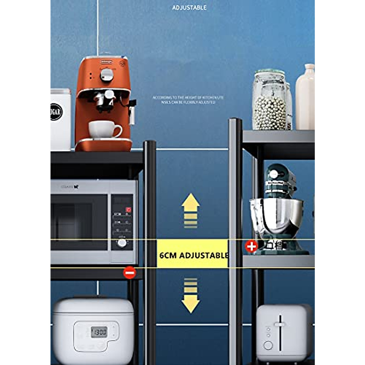 Multipurpose 5-Tier Storage Shelf Display Rack for Kitchen - Black, Adjustable, Stainless Steel, 160x70x40CM