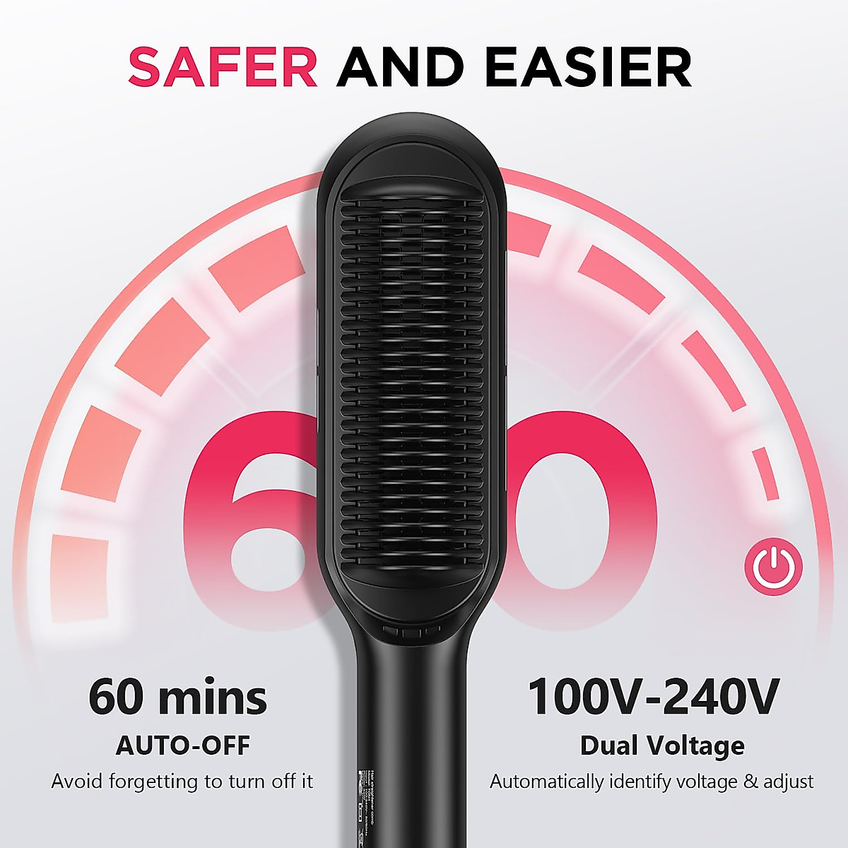 MiroPure Hair Straightener Brush, Hair Straightener Comb, 2-in-1 Ionic Straightening Brush with LCD Display, 13 Temperature Settings 30s Fast Even Heating Dual Voltage, Anti-Scald