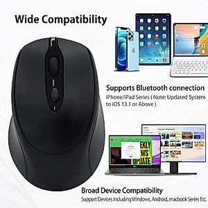Wonzir Rechargeable Wireless Mouse,Bluetooth 5.2 & 2.4G Portable Optical Mouse with USB Receiver,3 Adjustable DPI for Laptop,MacBook,PC,Windows, iPad,Android OS System (Black)