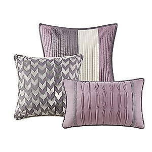 Madison Park Gabby Sateen Cotton Comforter Set, Breathable, Soft Cover, Trendy, All Season Down Alternative Cozy Bedding with Matching Shams, Queen (90 in x 90 in), Paisley Lavender/Grey 7 Piece