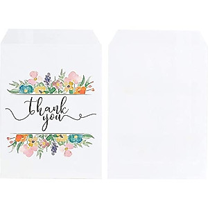 100 Pack Paper Cookie Bags, 5 x 7 Inch for Party Favors, Treats, Candy, Wedding, Individual Bag with Floral Thank You Design, Mini Gift Bags for Snacks, Goodies
