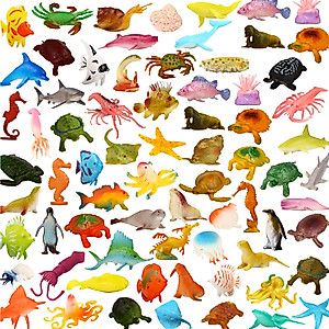 ValeforToy Ocean Sea Animals, 78 Piece Mini Sea Life Creatures Toys Set, Plastic Underwater Sea Animals Learning Toys for Boys Girls Kids Toddlers Party Bag Stuffers, Gift, Prize, Piñata, Sensory Toy