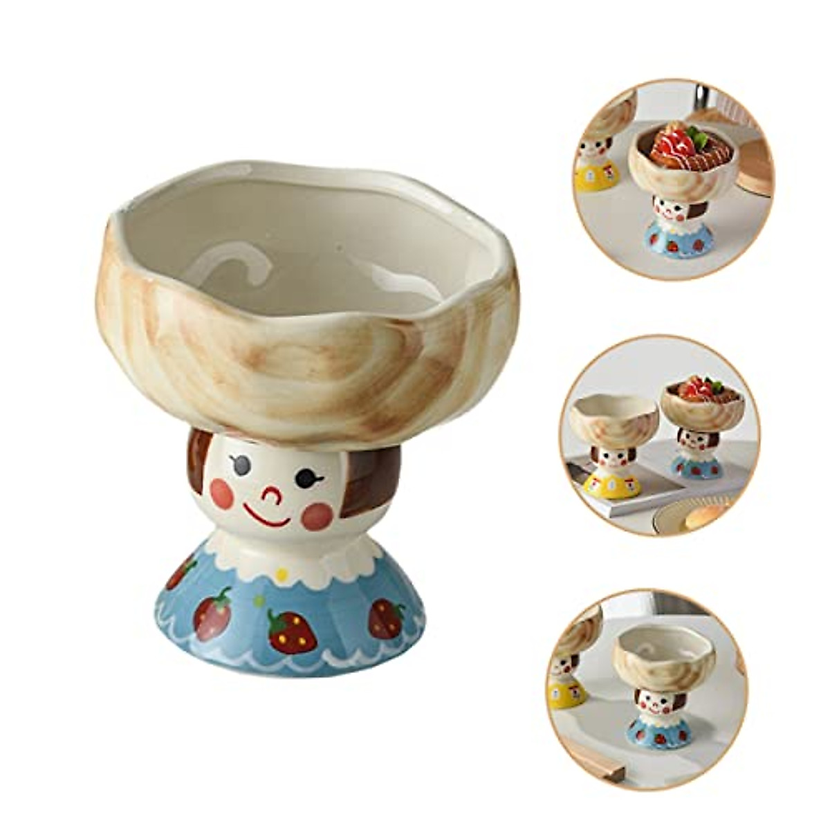 USHOBE Dessert Bowl Concrete Tray Decorative Trays Dessert Tray Footed Serving Bowl Fruit Dessert Bowl Footed Trifle Bowl Ice Cream Bowl Salad Bowl Ceramic Ice Cream Bowl Blue Plate