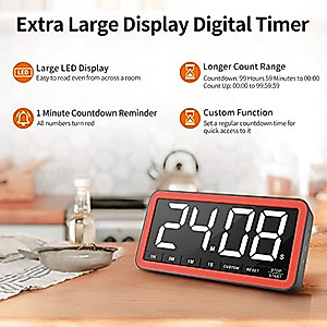 VOCOO Digital Kitchen Timer with 7.8” Extra Large Display, Magnetic LED Timer with 3 Brightness, 4 Alarms and 3 Volume Levels, Battery Powered Countdown Count Up Timer for Cooking, Classroom, Home Gym