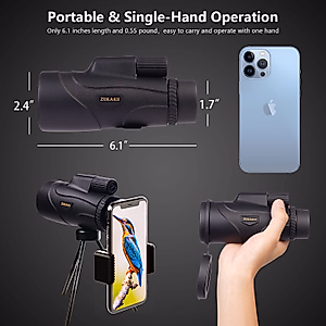 zukakii 12x50 Monocular Telescope, 2021 Mini Waterproof Telescope for Adult with Smartphone Holder & Tripod, BAK4 Prism FMC Lens for Bright Large View Bird Watching Hunting Hiking Camping Travel