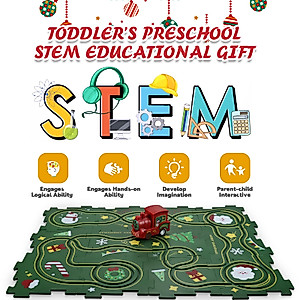 Children's Educational Puzzle Track Car Play Set - Christmas Series DIY Assembling Toddler Puzzle Track with Rail Car for Kids Ages 3+（13PCS）