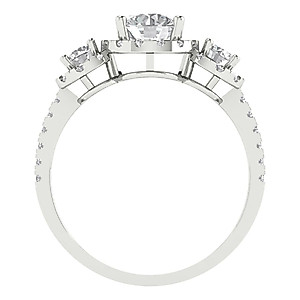1.79 Ct Brilliant Round Cut Clear Simulated Diamond 14K White Gold Halo Three Stone Engagement Promise Bridal Ring Size 6