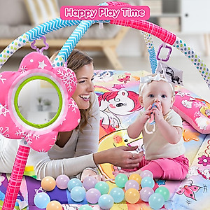 BATTOP Baby Activity Gym Play Mat,Tummy Time Mat Baby Gym with Sensory Rattle Toys&Tummy Time Pillow,for Sensory Motor Skill Development,Newborn Shower Gift
