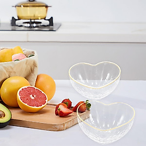 Luxshiny Glass Crystal Dessert Bowl Heart Bowl Salad Apetizer Serving Dish with Golden Trimming for Serving Fruit Salad Snack