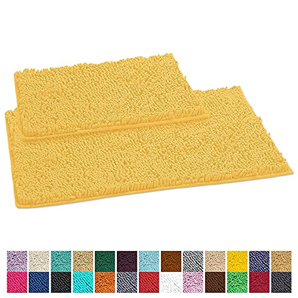 LuxUrux Yellow Bathroom Rug Set 2 Piece –Extra-Soft Bath mat Shower Bathroom Rugs,1'' Chenille Microfiber Material, Super Absorbent (30 X 20'' + 23 x 15'', Yellow)