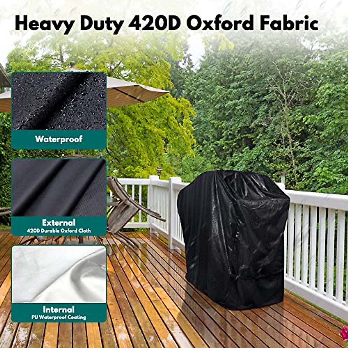 Grill Cover 52 Inch, Mutsitaz Waterproof and Fade Resistant BBQ Cover, Compatible for Weber, Char Broil, Nexgrill Grills, etc, Black