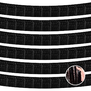 6 Pack 10 Feet Black Foil Fringe Garland Metallic Foil Tinsel Streamers, Wall Hanging Fringe Curtain Backdrop Tinsel Fringe Banner for Parade Floats, Wedding, Birthday, Halloween Party Decorations