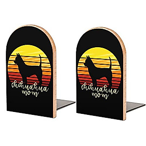 Vintage Colors Chihuahua Mom Dog Wood Book Ends for Shelves Non-Skid Bookend Book Stand Book Holder Stopper for Home Office School