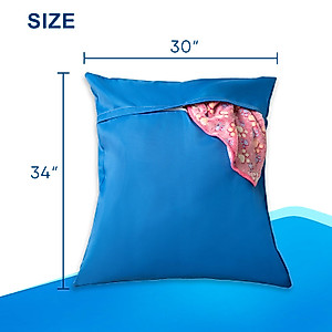 PAWFINITY Pet Laundry Bag, Pet Washing Bag for Guinea Pig Liner, Dog Bed, Pet Fleece & Blanket, Stop Pets Hair Clogging Washing Machine, Pet Laundry Helper - 30"×34", Blue