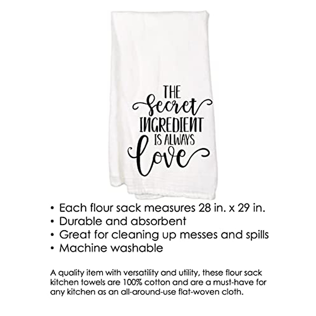 Nana Threads Housewarming Gifts Dish Towels Flour Sack Towels Kitchen Accessories Secret Ingredient is Always Love