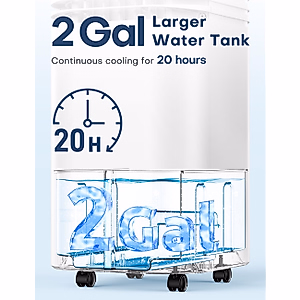 CENSTECH 4-IN-1 Portable Air Conditioners, Evaporative Air Cooler w/4 Modes & 3 Speeds, 15H Timer for Smart Auto-off, 2-Gal Tank for 20H Cooling,17FT Remote,No Hose Needed,120°Oscillating Swamp Cooler