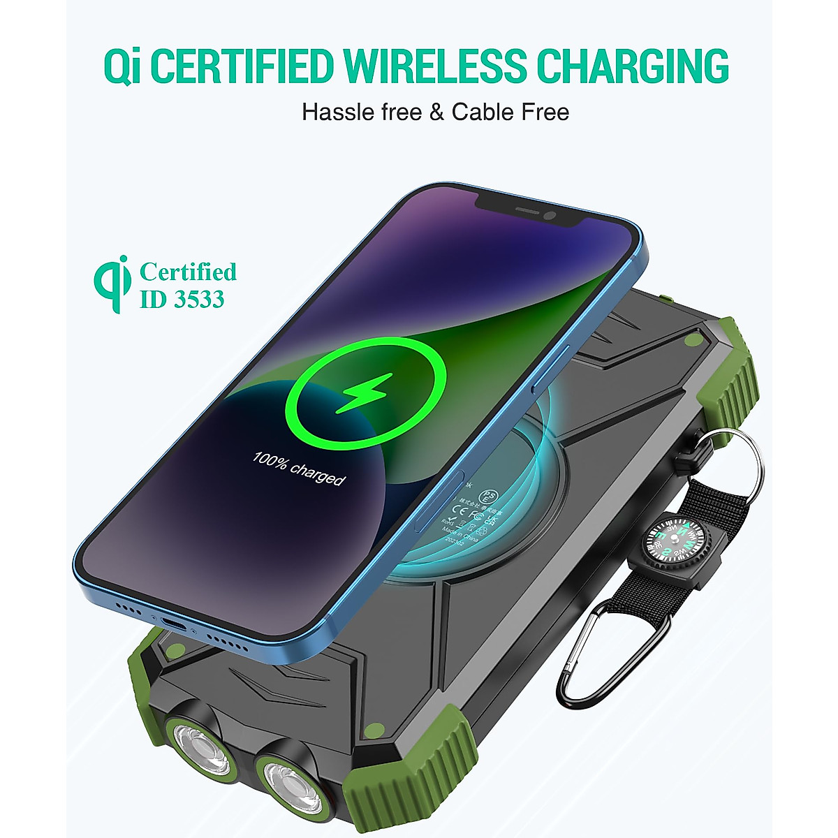 2 Pack 𝙐𝙥𝙜𝙧𝙖𝙙𝙚 Solar Powered Cell Phone Charger with Super-Strong Magnets 10,000mAh Waterproof Bakcup Battery for Camping (Green+Orange)