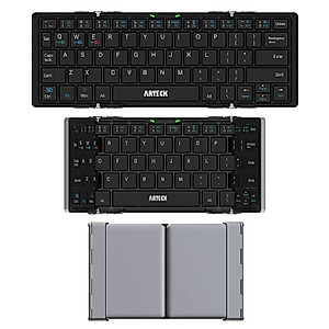 Arteck Folding Bluetooth Keyboard, Portable Mini Foldable Wireless Keyboard for iOS iPad 10.2-inch, Pro, Air, 9.7-inch, Mini, Android, MacOS, Windows Tablets Smartphone Built in Rechargeable Battery