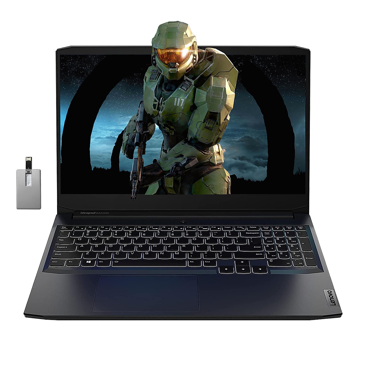 Lenovo IdeaPad Gaming 3 15.6” FHD 120Hz Laptop, AMD Ryzen 5 5600H, NVIDIA GeForce GTX 1650 4GB DDR6, 16GB RAM, 512GB SSD, Backlit Keyboard, Wi-Fi, Bluetooth, Black, Win 11 Pro, 32GB Hotface USB Card