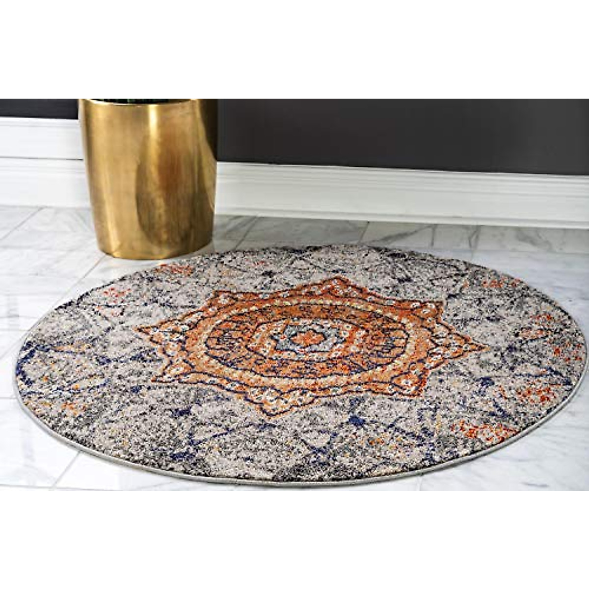 Unique Loom Vita Collection Modern Over-Dyed Center Medallion Vintage Area Rug, 8 ft x 8 ft, Gray/Ivory