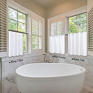 White Kitchen Cafe Curtains 24 Inch Length for Small Window Treatments 2 Panels Set Back Tab Pocket Top Tier Curtains Semi Sheer Linen Short Bathroom Curtains for Closet Door Coverings 30x24 Long