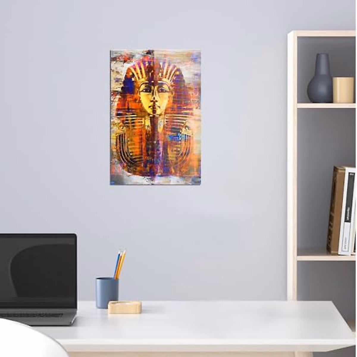 Wall HDQ Egyptian Wall Art Pharaoh Mask Canvas Print Painting Ancient Egypt Art Wall Decor King TUT Prints Home Decor Pop Art Office Decor Egyptian Gift Framed Ready to Hang (44" H x 28" W)