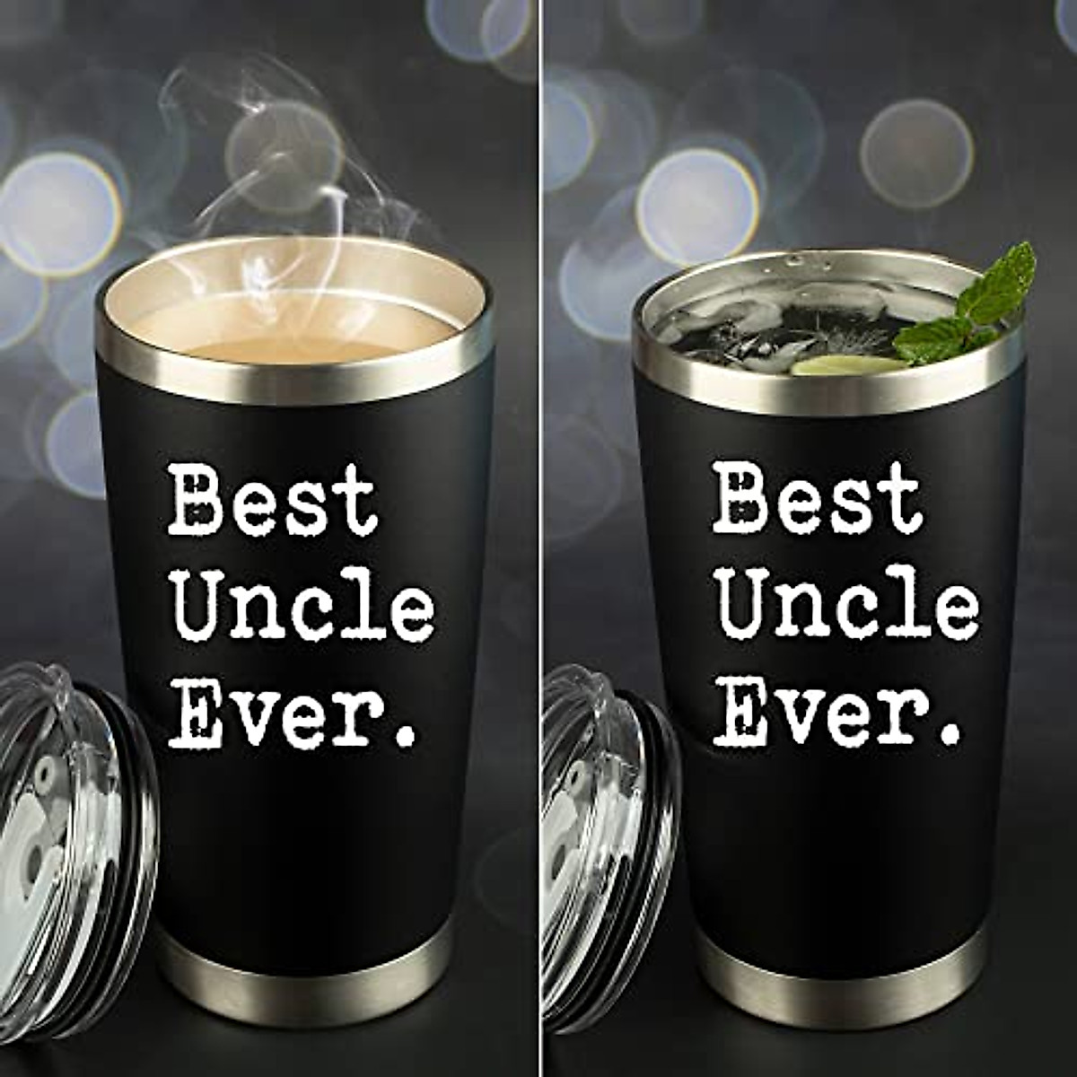 JENVIO Uncle Gifts | Best Uncle Ever | 20oz Stainless Steel Laser Etched Travel Tumbler/Mug Sliding Lid and 2 Straws | Funny Fathers Day Gift for Uncle From Niece, Nephew, Sister (20 Ounce)