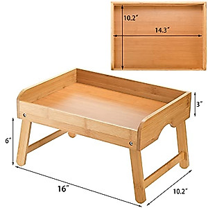 Lawei 2 Pack Bamboo Bed Tray Table with Foldable Legs, Portable Lap Tray Table for Serving Breakfast in Bed, Food Snack Tray for Bed, Sofa, Outdoor, Working, Eating, Drawing, Ideal for Kids, Adult