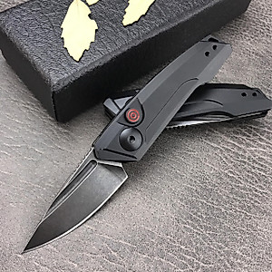 5in Assisted Opening Pocket Knife, Push Button Lock EDC Folding Knife for Camping, D2 Blackwashed Blade, G10 Handle with Belt Clip, Gift for Man