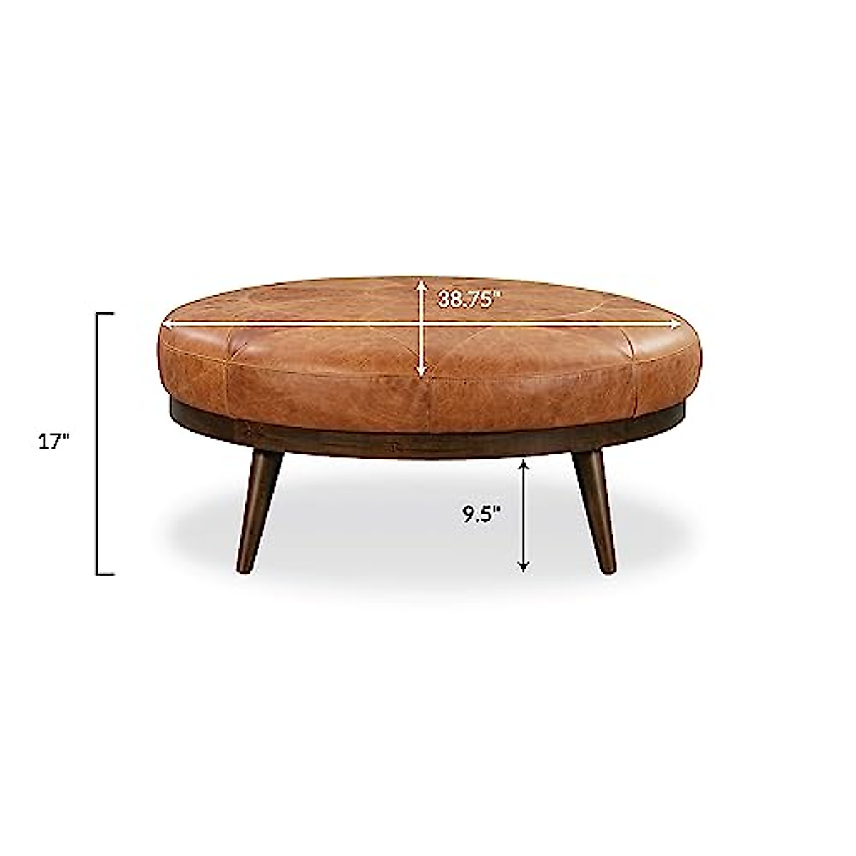POLY & BARK Gio Modern Leather Ottoman Pouf (Cognac Tan)