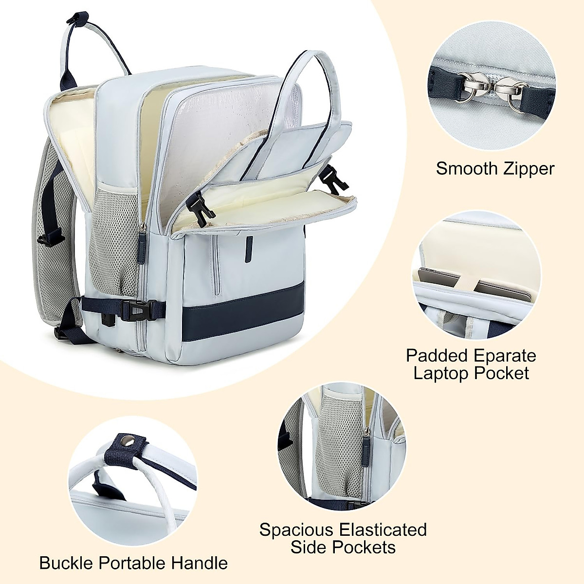 InduSKY Large Travel Backpack for Women, 40L Carry On Backpack Airline Flight Approved with USB Charging Port Shoes Compartment, Personal Luggage Backpack Casual Daypack 15.6 Inch Laptop Backpack