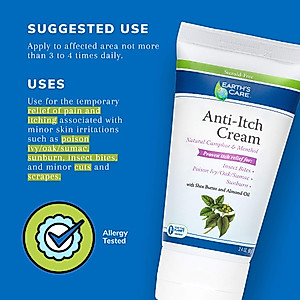 Earth's Care Anti Itch Cream - Extra Strength - Soothes Sunburns, Rashes and Minor Skin Irritation 2.4 OZ (3 Tubes)