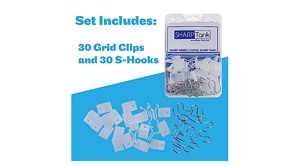 SHARP TANK Clear Grid Clips - 60 Pc Set for Easy Hanging