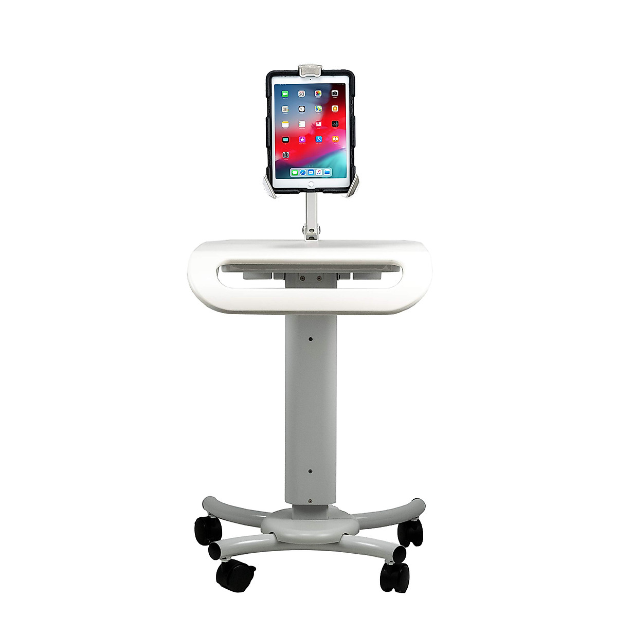Rolling Medical Workstation – CTA Height Adjustable Mobile Secure Medical Workstation Cart for iPad 10th Gen 10.9" - iPad 7/8/9 Gen 10.2”- iPad Pro 11” - iPad Air 4 - Galaxy Tab S3 - White (QPAD-HRSW)