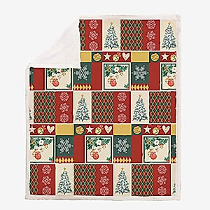 Christmas Red Plaid Throw Blanket, Soft Fluffy Sherpa Fleece Throws for Bed Sofa Xmas Tree Snowflake Print Pattern Blankets Christmas Decoration Gift for Kids Adults 50"x 60"