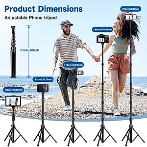 Phone Tripod Stand, 85" Tall Cellphone Tripod with Gooseneck Remote, Flexible Tripod Stand for iphone, Portable Phone Stand Tripod for Recording, Compatible with iPhone 14 13 12 pro Android Cell phone