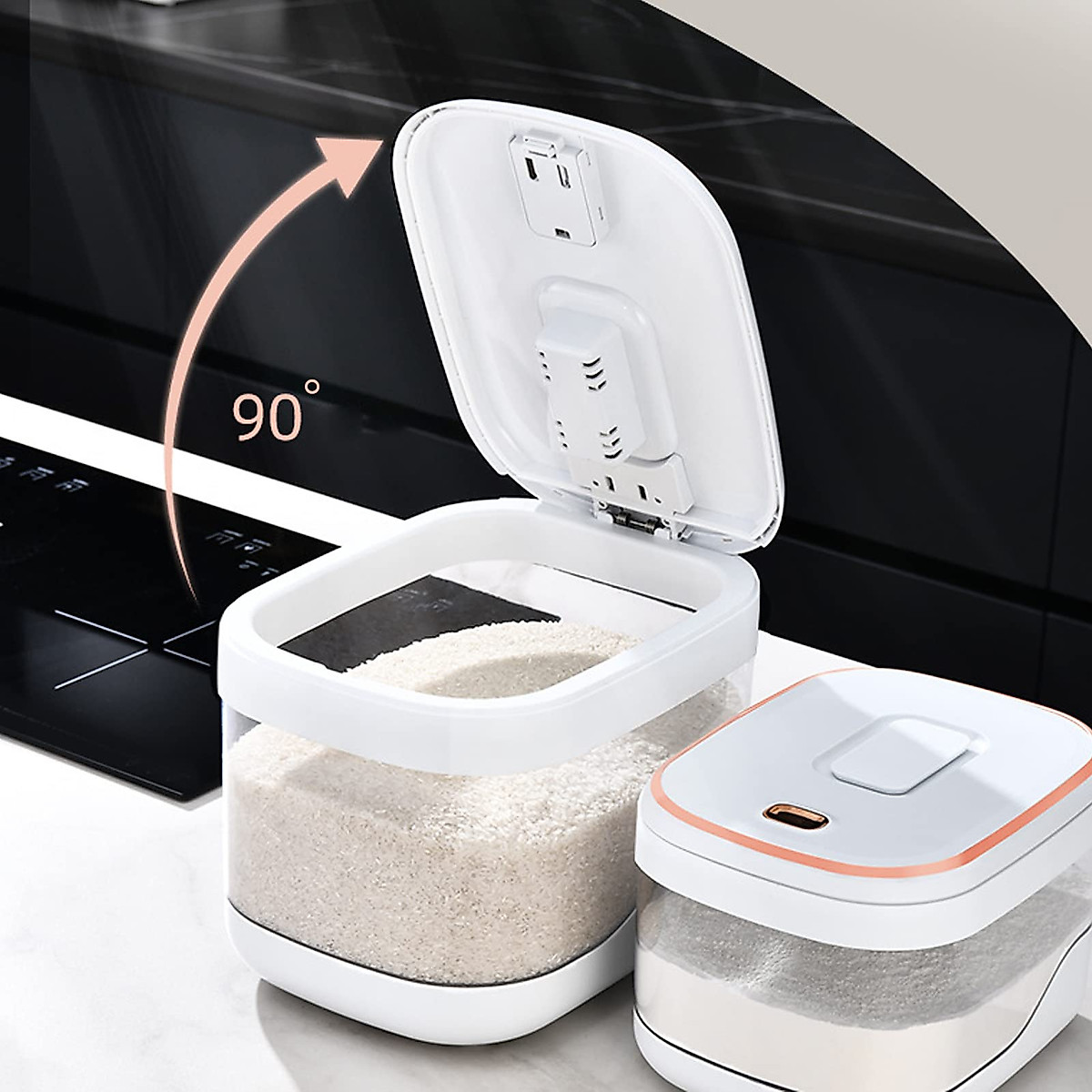 Grain Dispenser, Press Type Rice Bucket Large Capacity Rice Storage Container Dry Food Dispenser with Measuring Cup, Rice Holder Bin Rice Canister for Rice Cereal Flour Snacks (10KG)