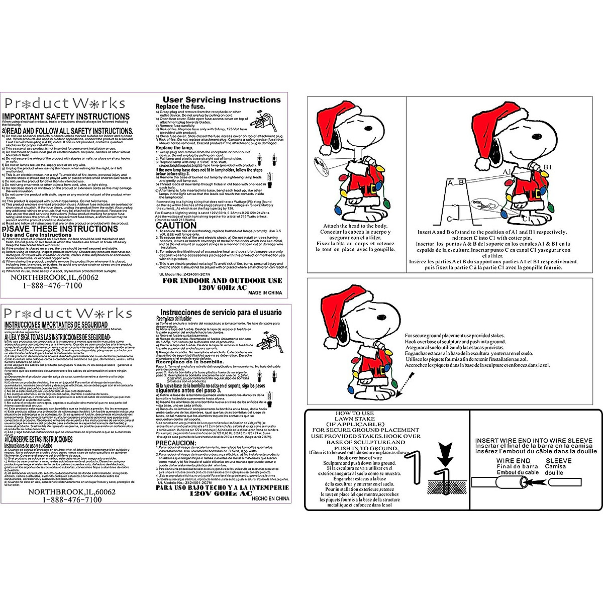 ProductWorks Peanuts Pre Lit 24 Inch Snoopy Santa Claus 3D Outdoor Indoor Christmas Lawn Yard Ornament Home Decoration with 35 Clear Lights and Stand