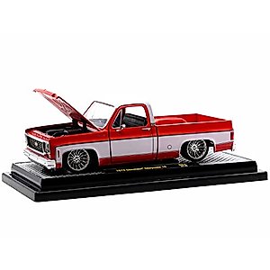M2 1973 Chevy Cheyenne 10 Pickup Truck Flame Red & Bright White Limited Edition to 9600 Pieces Worldwide 1/24 Diecast Model Car Machines 40300-94 B