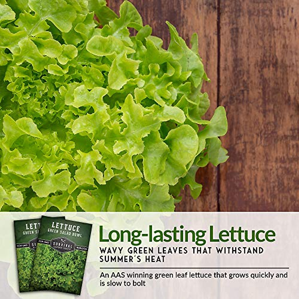 Survival Garden Seeds - Green Salad Bowl Lettuce Seed for Planting - Packet with Instructions to Plant and Grow in Your Home Vegetable Garden - Non-GMO Heirloom Variety