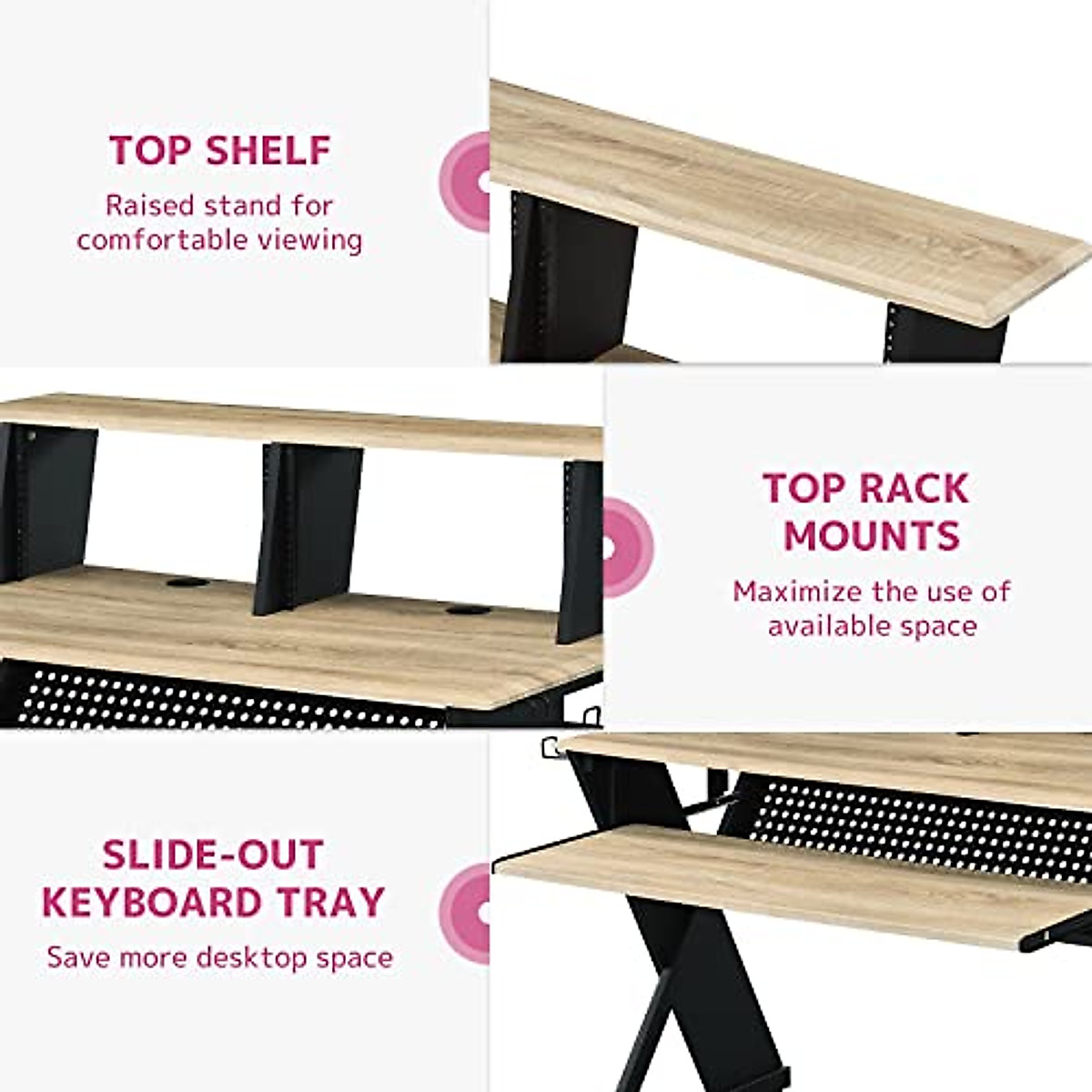 Acme Furniture Rectangular Music Desk Table with Earphone Rack, Natural and Black