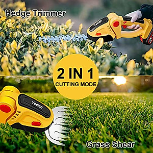 24V Hedge Trimmer Cordless & Grass Shear, Yeelan 2 in 1 Handheld Shrub Trimmer Electric Bush Trimmer, Portable Power Hedge Shears & Grass Cutter with 2 Pcs Rechargeable Batterys for Garden & Lawn