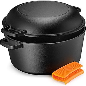 Legend Cookware Cast Iron Dutch Oven | 5QT Multi Cooker Stock Pot For Frying, Cooking, Baking & Broiling on Induction, Electric, Gas & In Oven | Lightly Pre-Seasoned Cookware Gets Better with Use