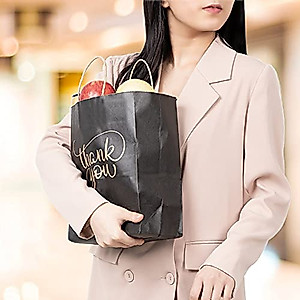 50 Pcs Large Black Charcoal Paper Bags With Handles Bulk, Thank You Gift Bags Large 13 x 6.5 x 11.8, Kraft Paper Bags for Small Business, Shopping, Wedding, Party, Retail, Goodies, Wholesales (50)