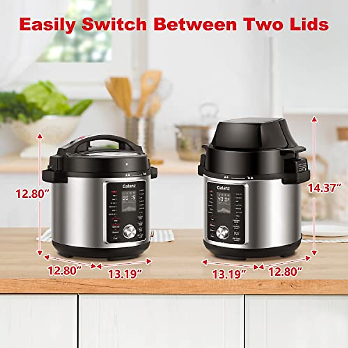 Galanz 12-in-1 Electric Pressure Cooker & Air Fryer with 12 Preset Programs Including Slow Cook, AirFry, Dehydrate, Rice, Grill, Roast, Steam, Beans, Stew, Warm, 6 Qt, 1000W/1500W, Stainless Steel