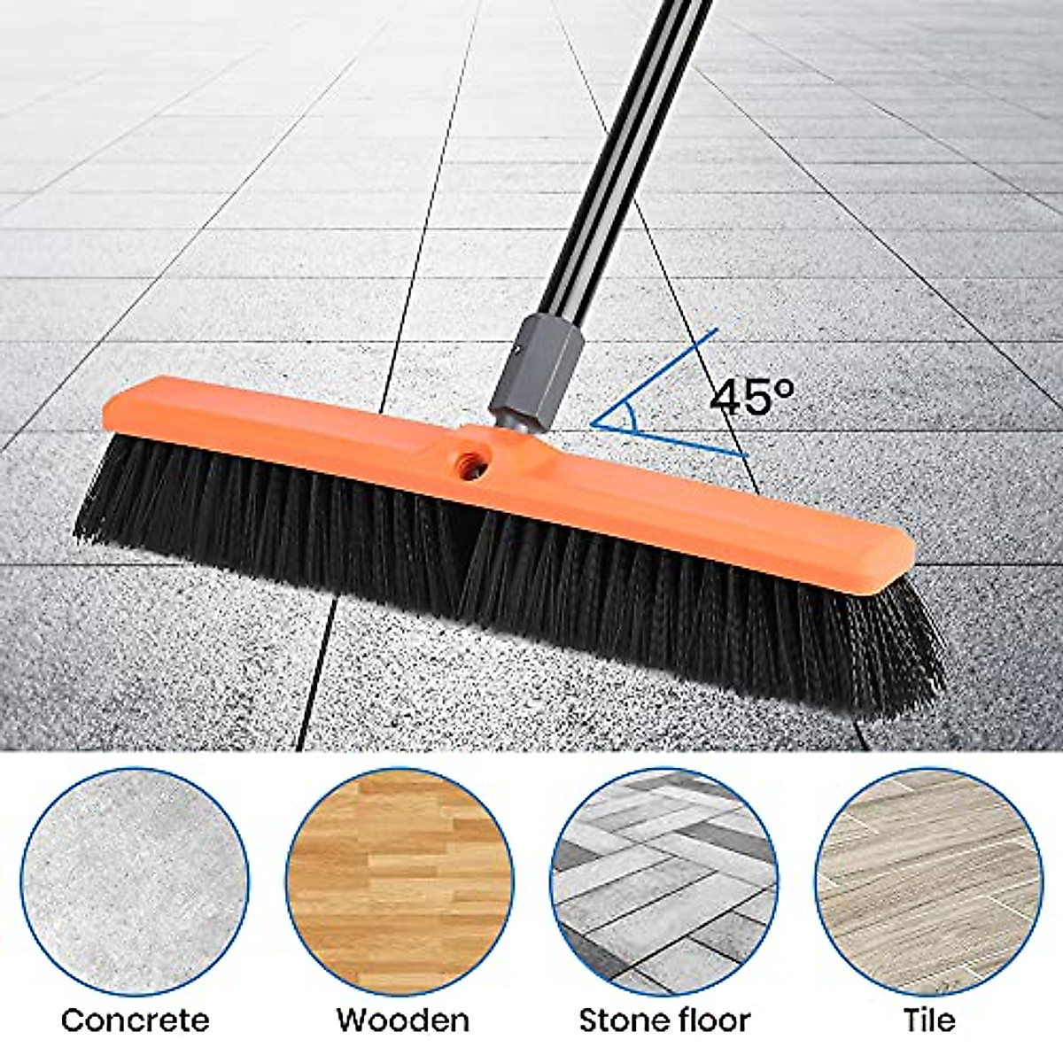 18inch Push Broom Outdoor - Heavy Duty Broom for Driveways, Sidewalks, Patios and Deck Cleans Dirt, Debris, Sand, Mud, Leaves and Water-18 Wide Bristles