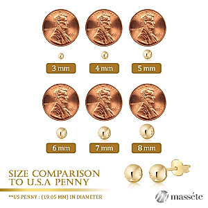 MASSETE 10k Yellow Gold Ball Stud Earrings for Women and Girls Nickel Free 7mm