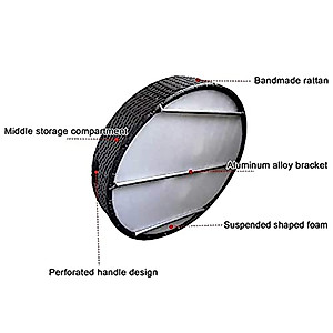 ENPAP Round Rattan Woven Serving Tray Rattan Floating Breakfast Tray with Handles,Swimming Pool Floats,for Pool Serving Drinks,Brunch,Food on The Water (Color : Black, Size : 80cm)