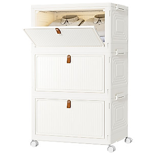 HOMIDEC Closet Organizers and Storage 70Qt 3 Pack Stackable Storage Bins with 1 Lid Closet Organizer Boxes for Clothes Foldable Storage Box for Clothes/Toys/Office Supplies/Snacks(Milky)