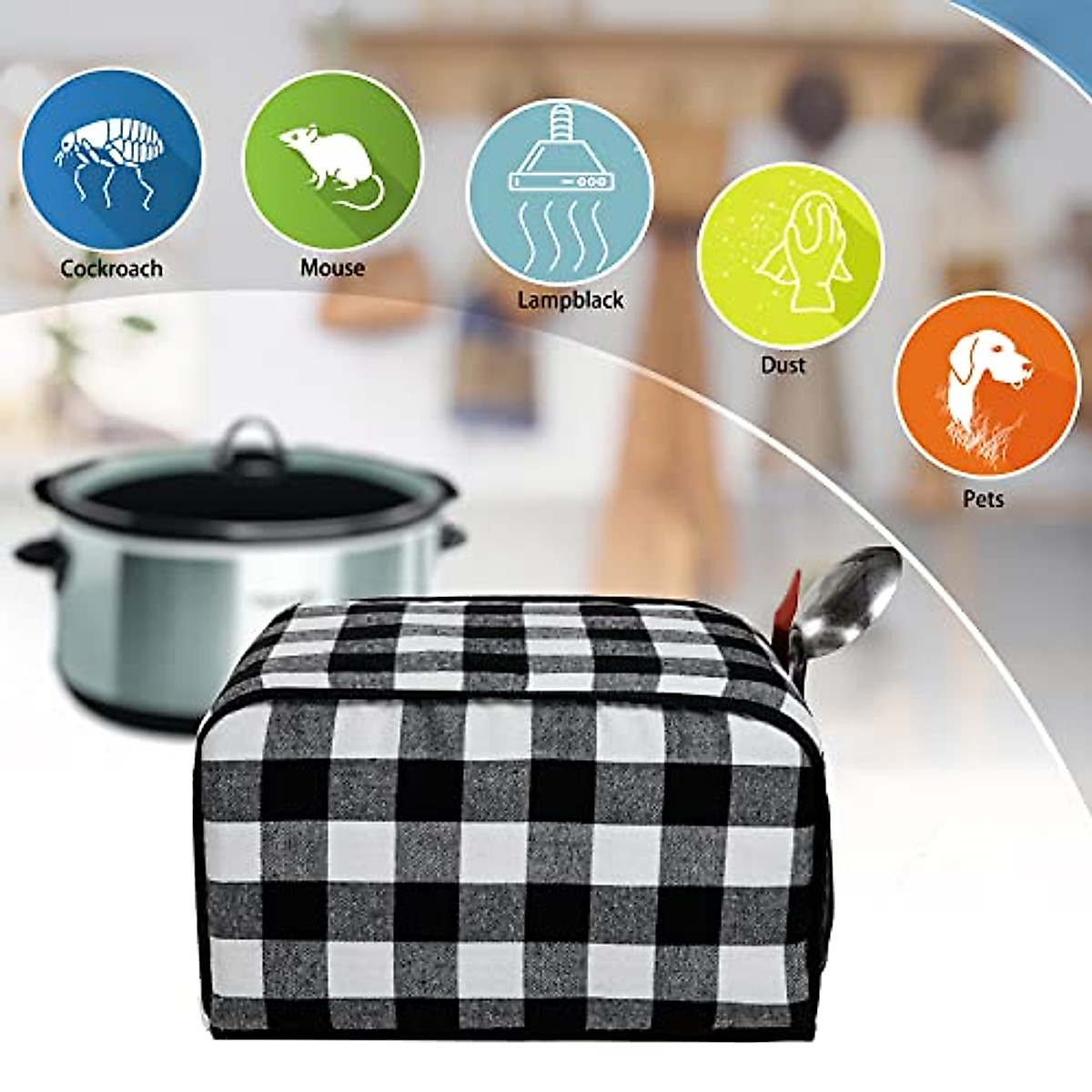 Slow Cooker Cover Compatible with Crock-Pot and Hamilton Beach 6-8 qt Slow Cooker, Crock Pot Cover Keep Appliance Clean, Slow Cooker Dust Cover with Mesh Pocket for Accessories